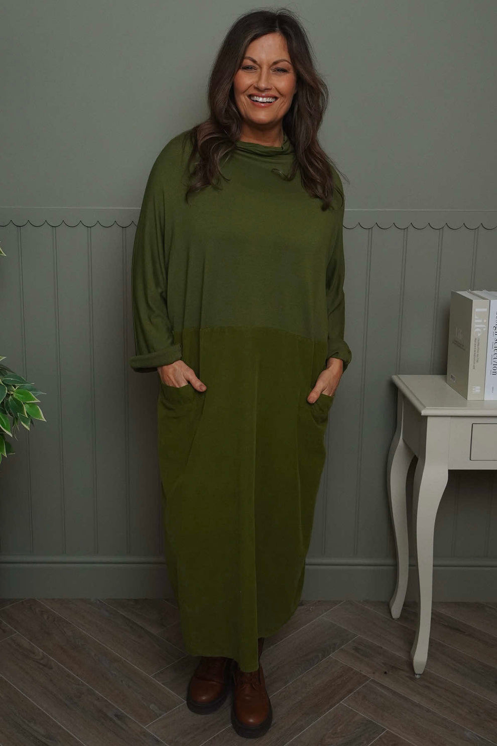 Olive Libby Cowl Neck Cotton Dress | Made In Italy | Kit and Kaboodal