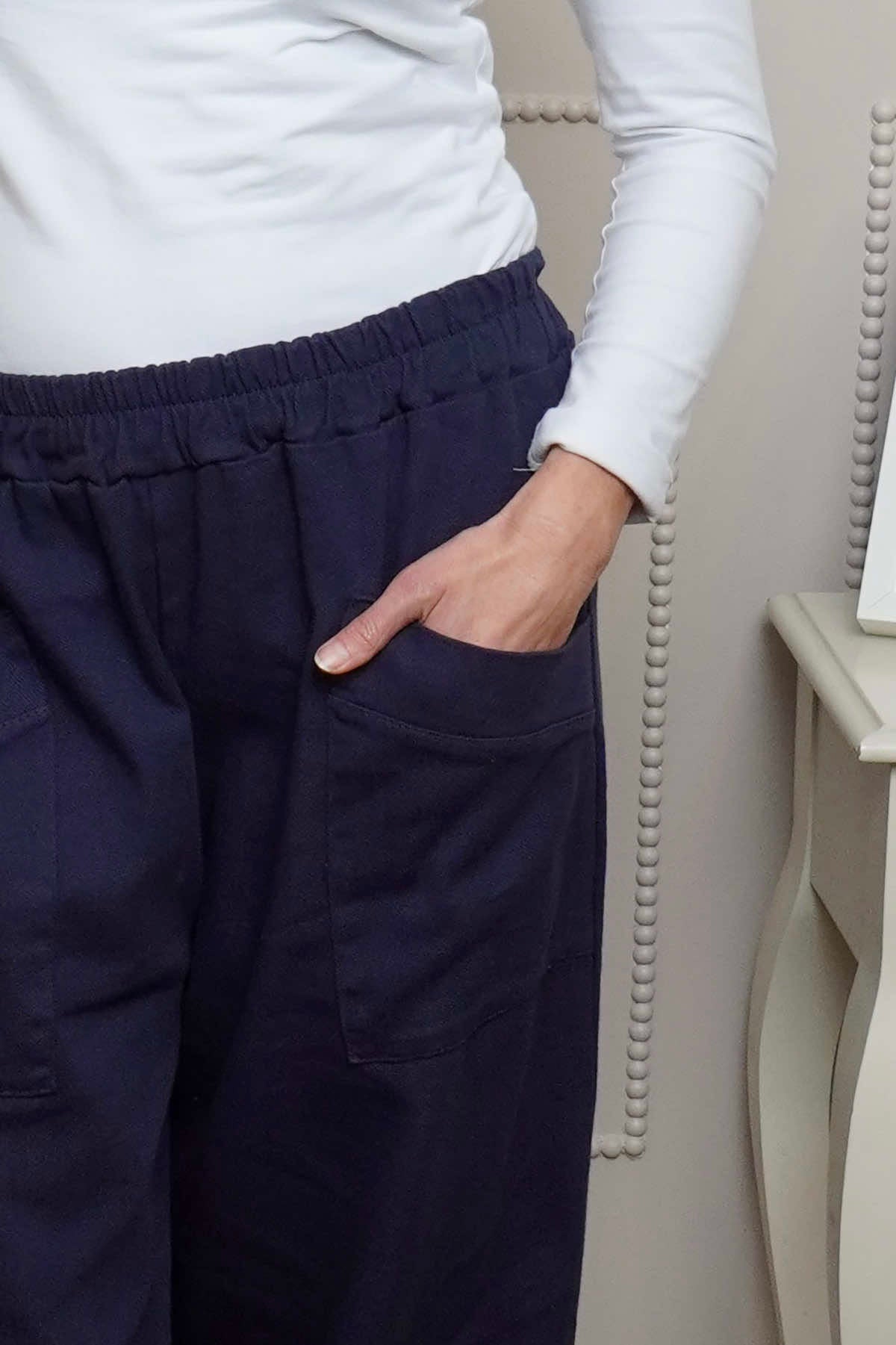 Navy Jerilyn Cotton Trousers | Made In Italy | Kit and Kaboodal