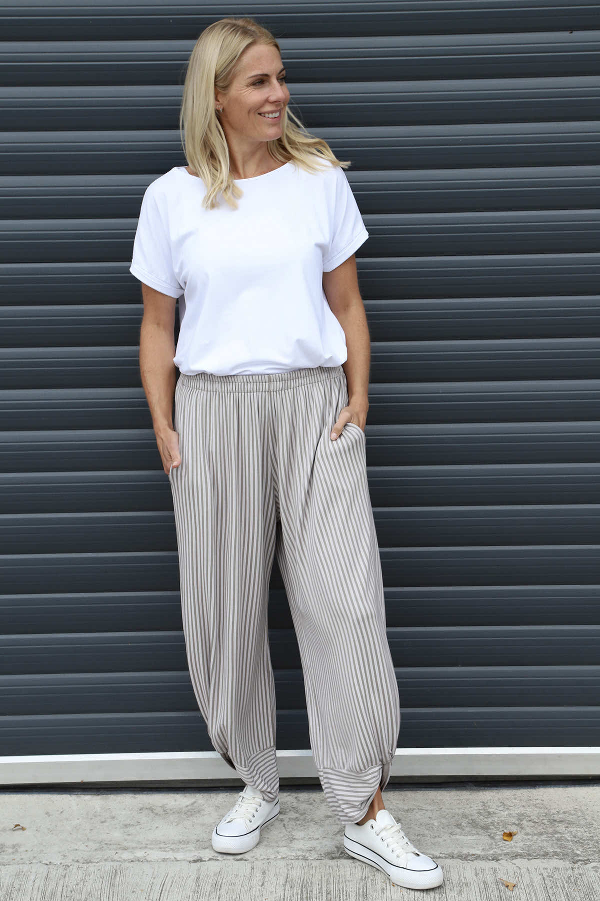 Made in Italy Jacinda Stripe Cotton Trousers | Kit and Kaboodal