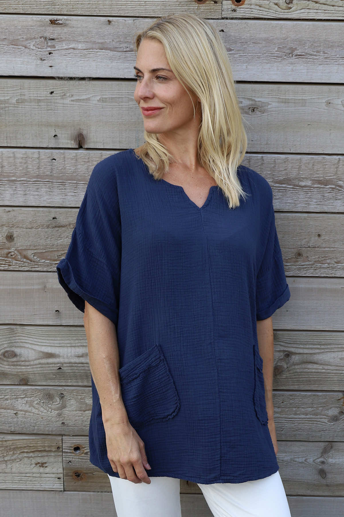 Made In Italy Leonie Crinkle Cotton Top | Kit and Kaboodal