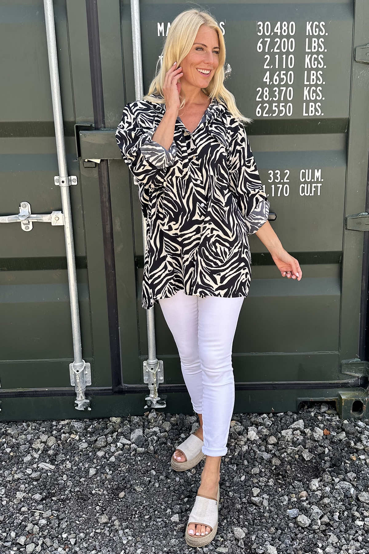 Made in Italy Carly Zebra Print Button Hooded Top | Kit and Kaboodal